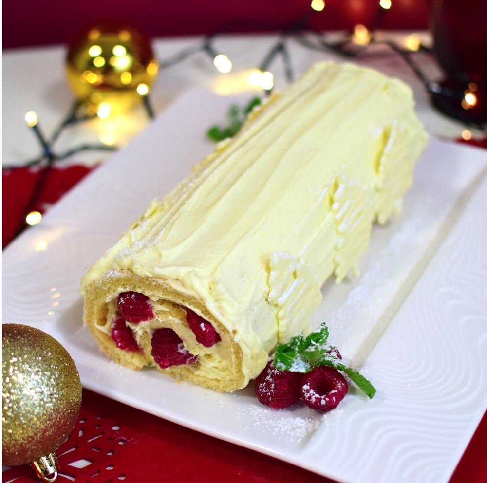 White Chocolate and Raspberry Log | Bake With Stork